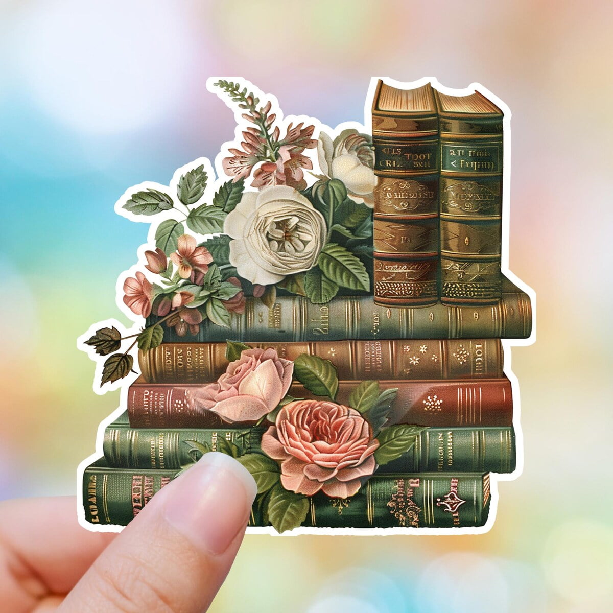 Stickly Antique Books Stack Of Books Flower Sticker Book Sticker Reader ...