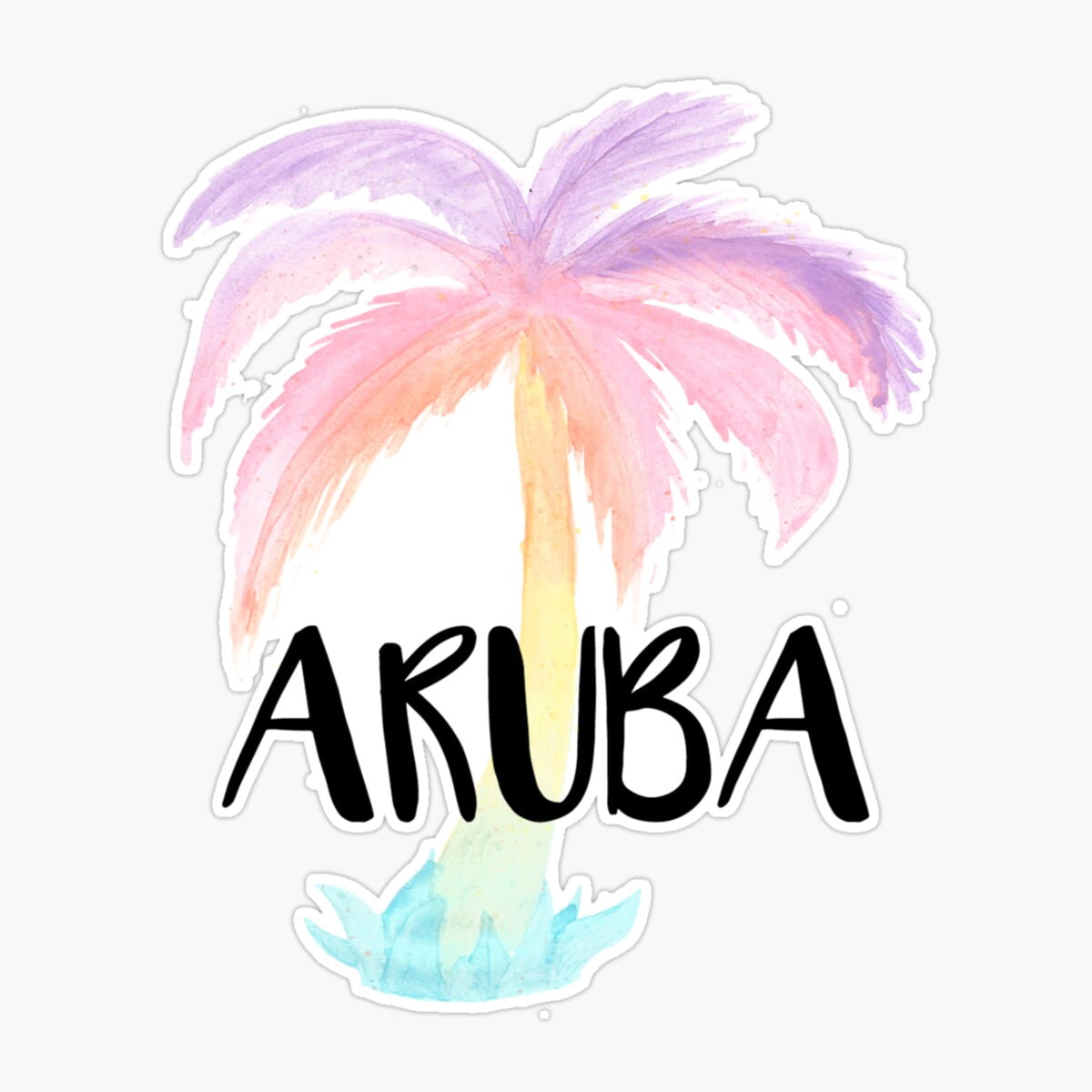 Stickly Aruba Watercolor Palm Tree Tropical Calligraphy Design Sticker ...