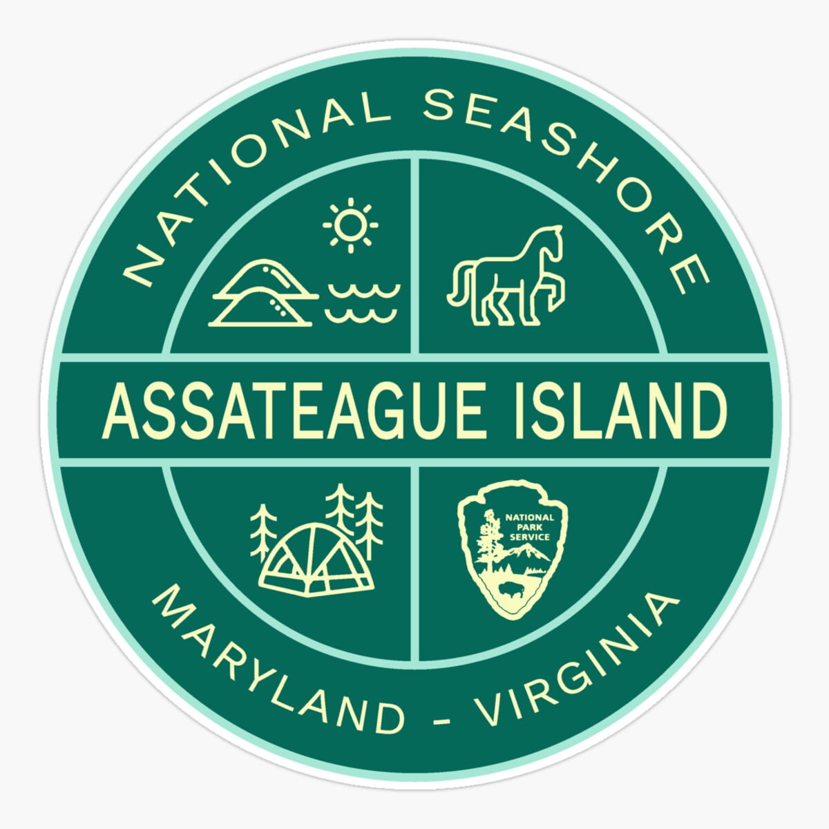 Stickly Assateague Island National Seashore Heraldic Logo Teal Sticker ...
