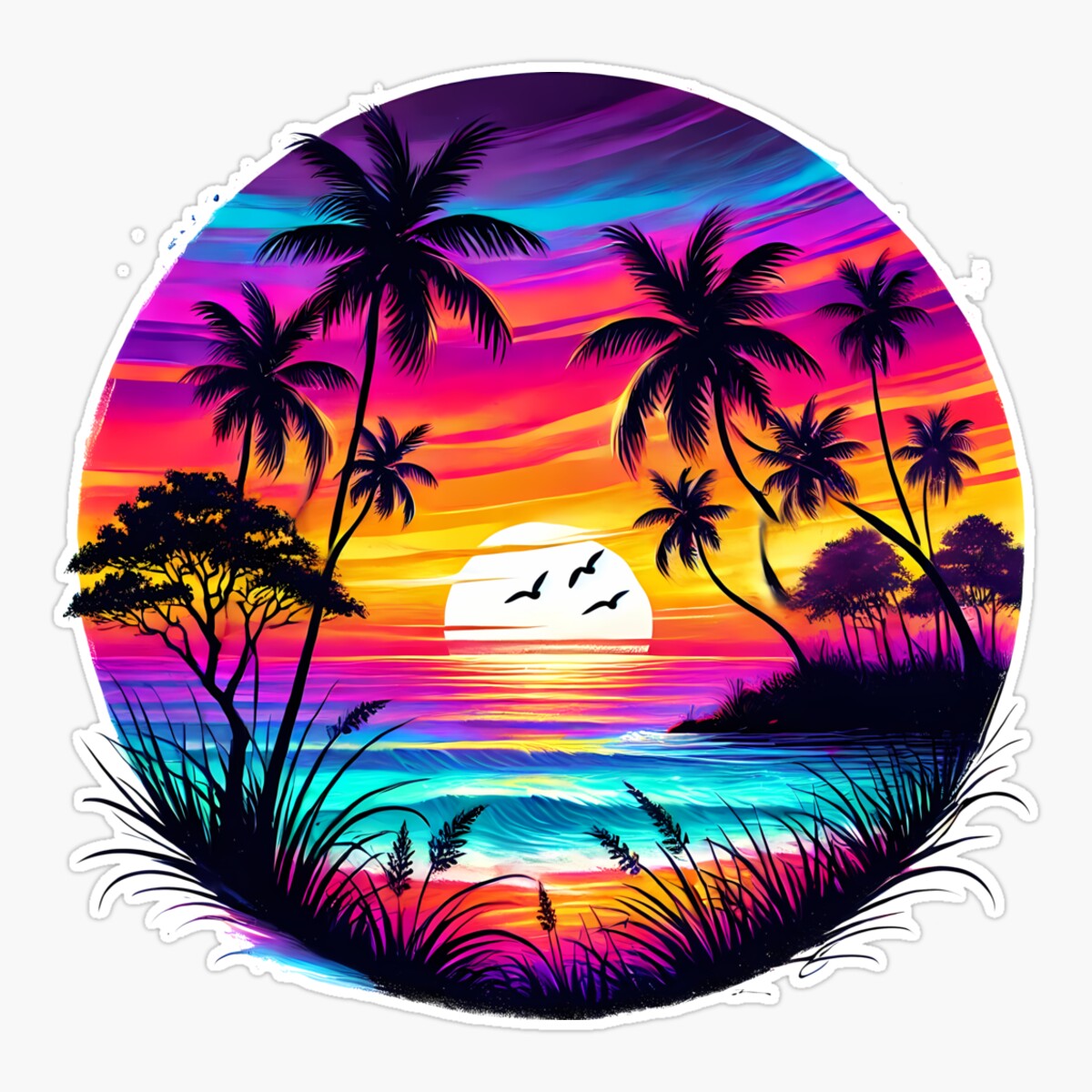 Stickly Beach Sunset Summer Palm Sticker, Phone Decal Water Bottle ...