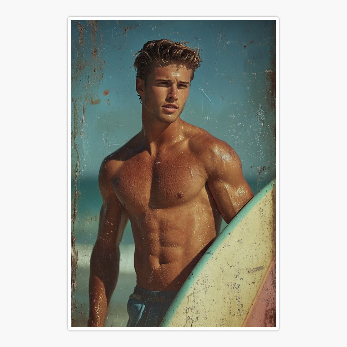 Stickly Beach Vibes With A Strong Surfer And Texture Sticker, Phone ...