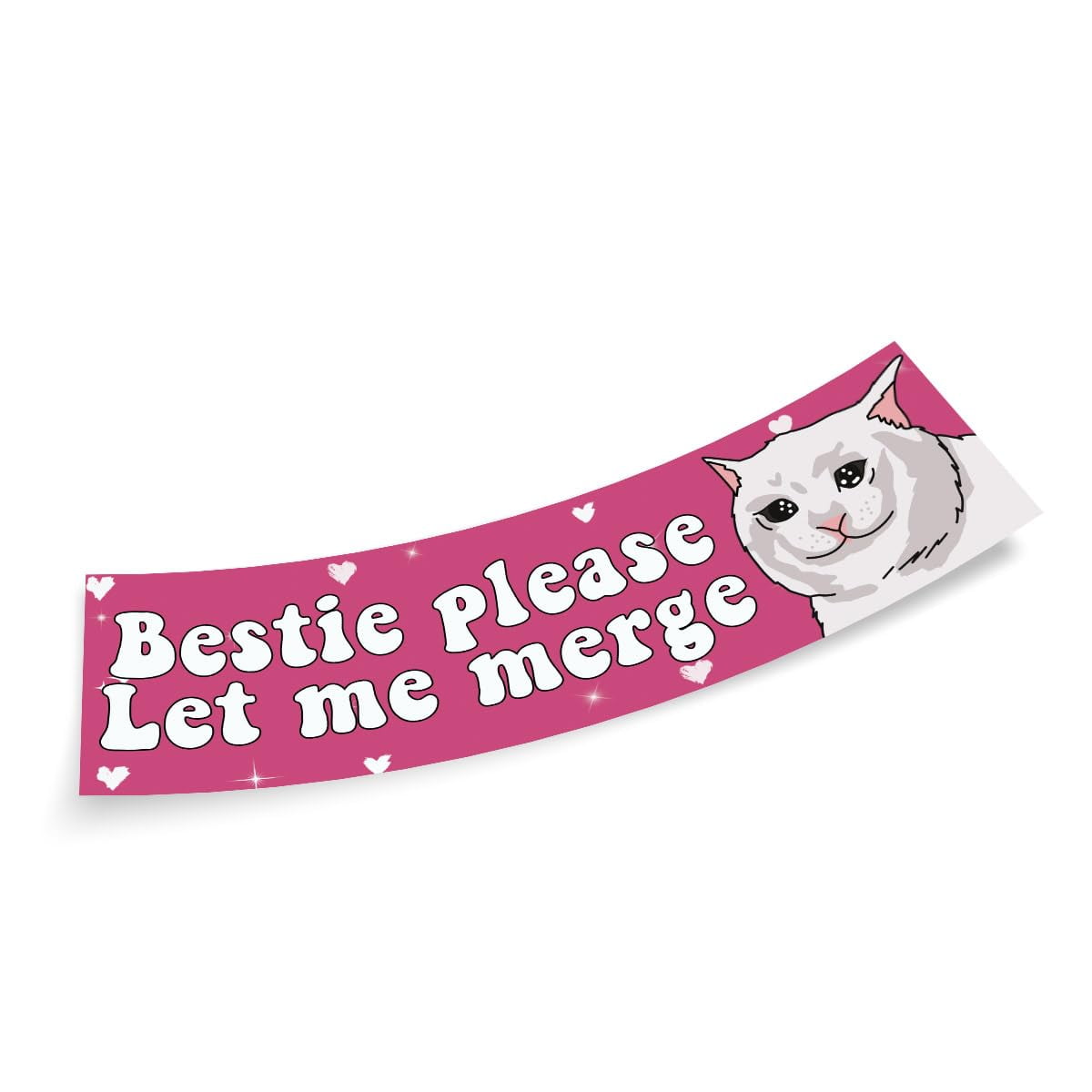 Stickly Bestie Please Let Me Merge Pink Funny Cat Sticker, Funny Bumper ...
