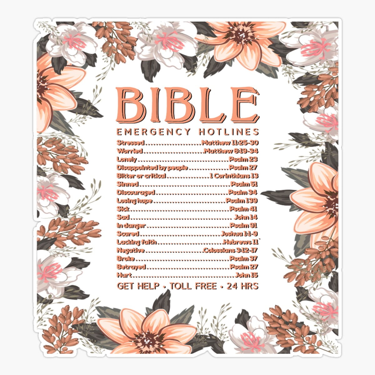 Stickly Bible Emergency Numbers (Hotline) Sticker, Phone Decal Water ...