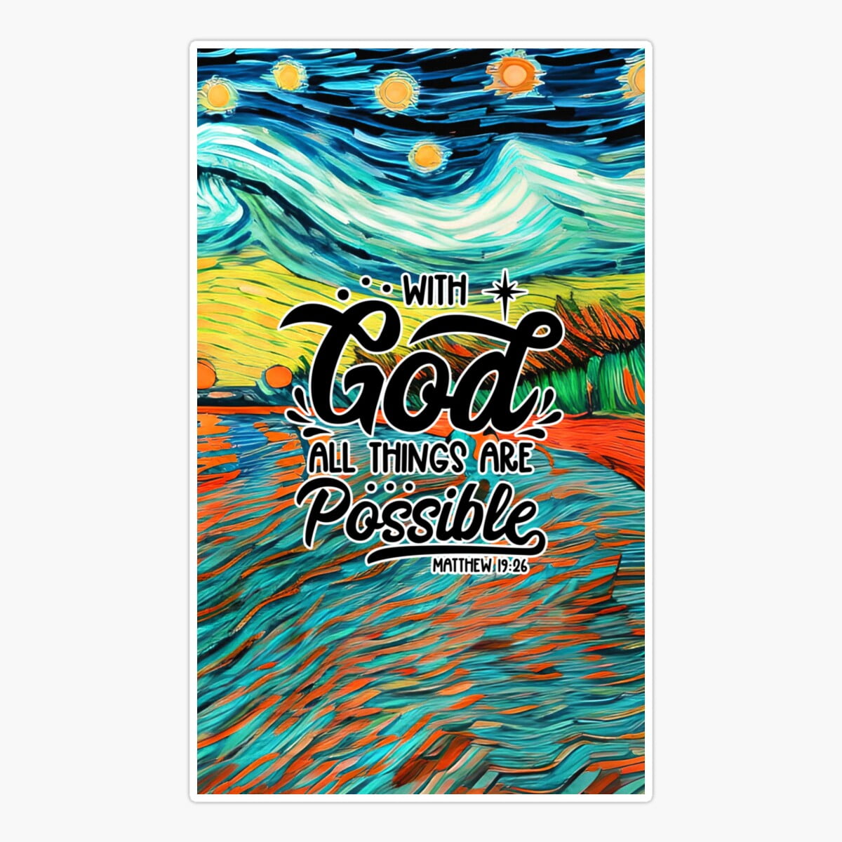 Stickly Bible Verses About Healing - Matthew 19:26 - Turquoise Abstract ...