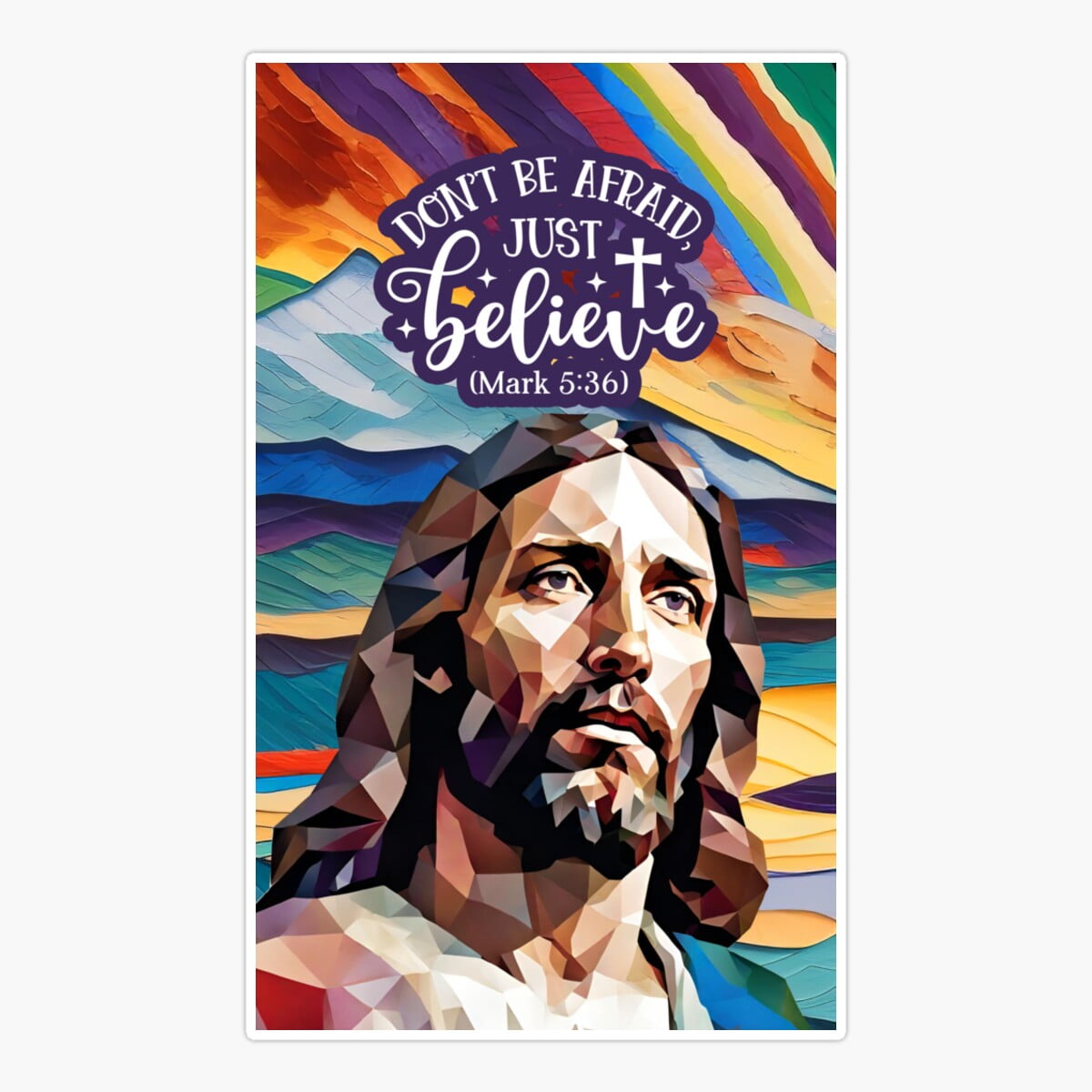 Stickly Bible Verses About Strength - Mark 5:36 - Preppy Colorful Mountains Portrait Sticker ...