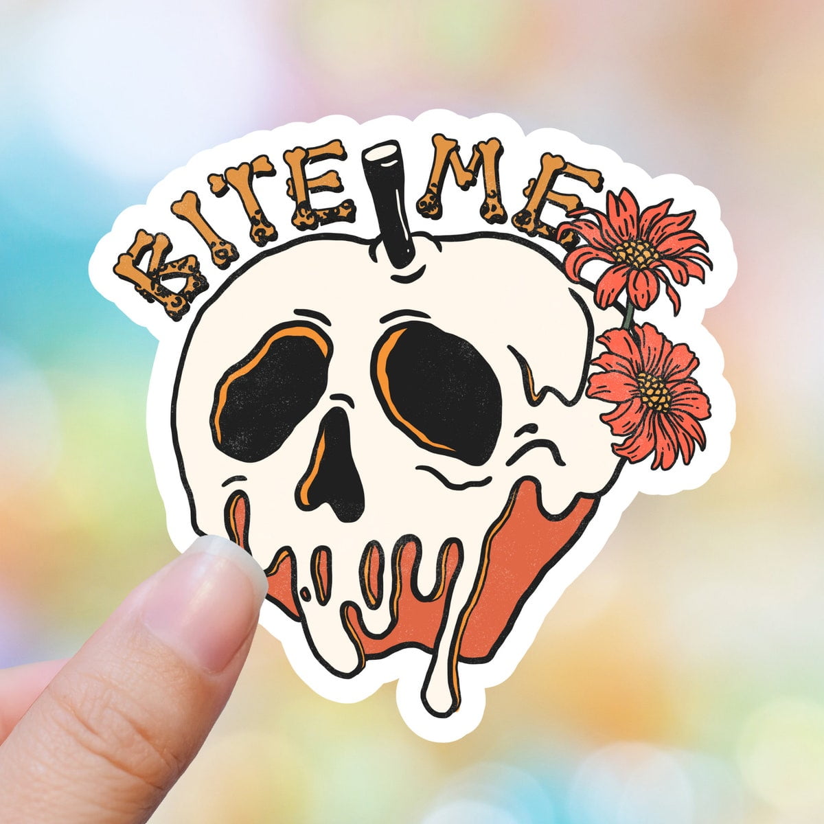 Stickly Bite Me Sticker, Poison Apple Decal, Party Supplies, Skeleton ...