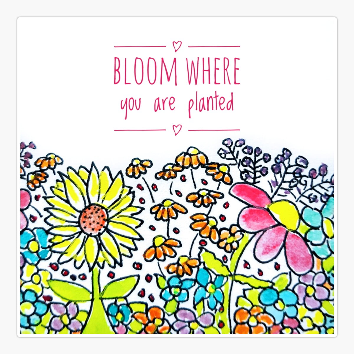 Stickly Bloom Where You Are Planted-Sunflower And Daisy Sticker, Phone Decal Water Bottle ...