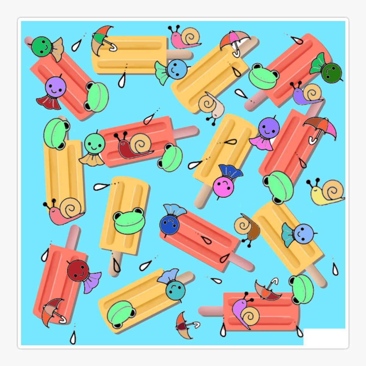 Stickly Blue Background Ice Cream With Rain-Chasing Dolls Japanese ...