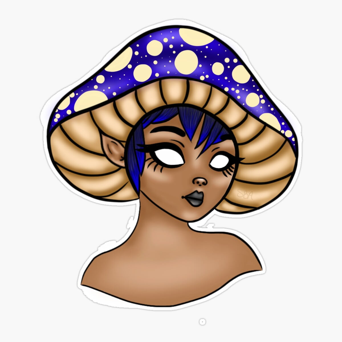 Stickly Blue Mushroom Fairy Bust Sticker, Phone Decal Water Bottle ...