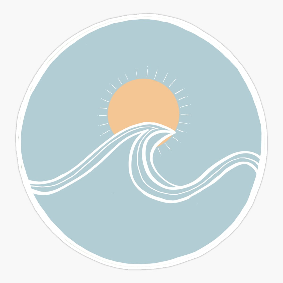 Stickly Blue Ocean Wave With Orange Sun Sticker, Phone Decal Water ...