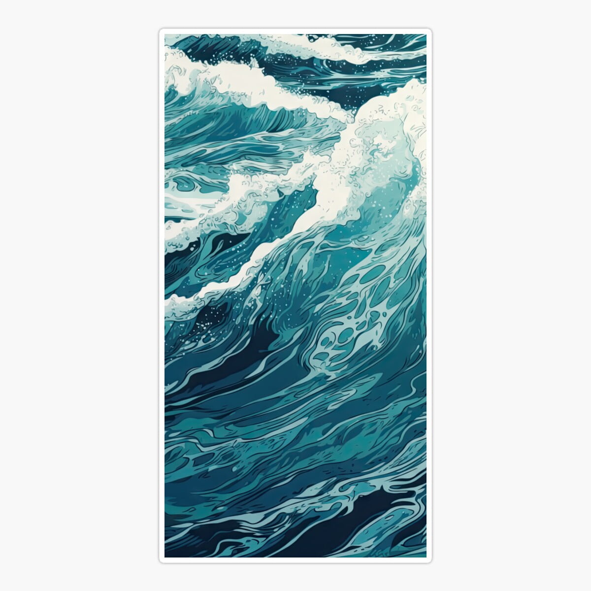 Stickly Blue Ocean Waves Sticker, Phone Decal Water Bottle Stickers Car ...