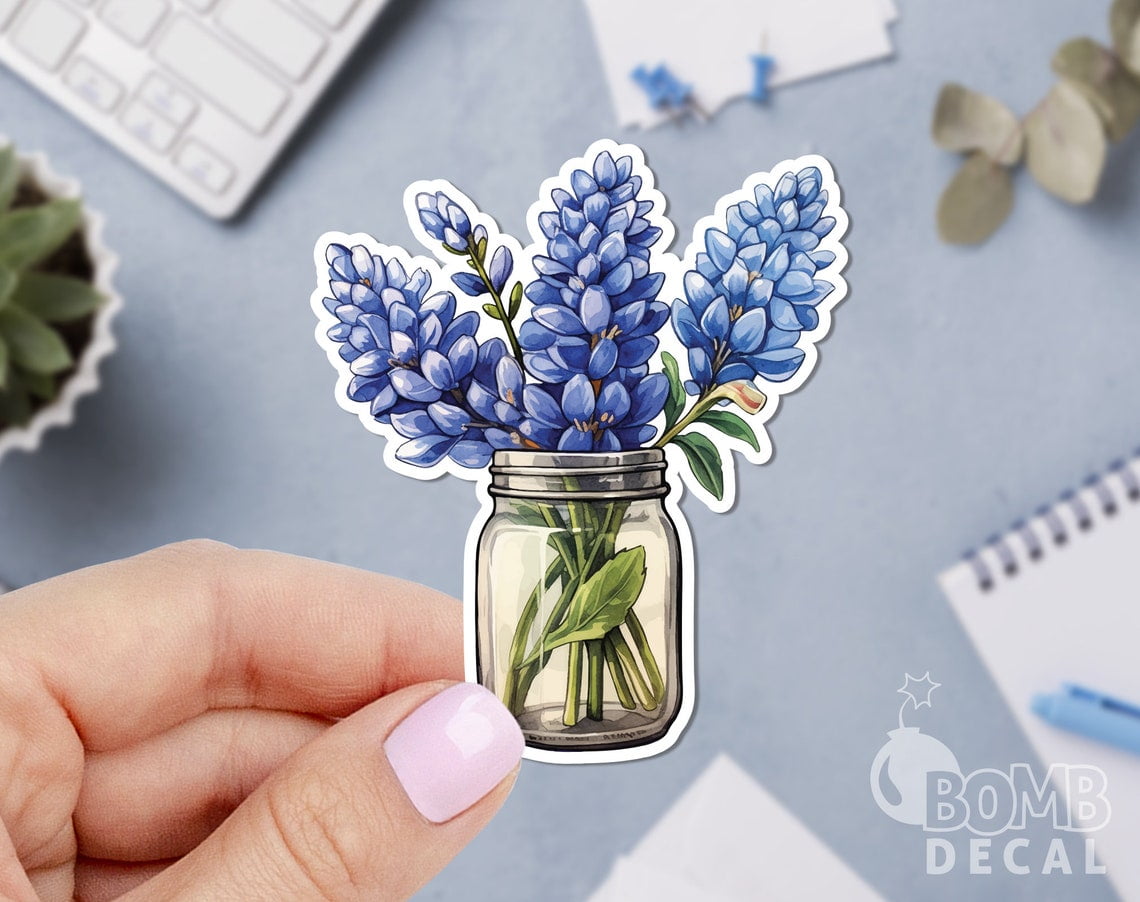 Stickly Bluebonnet Jar Er, Bluebonnet Decal, Watercolour Er, Flower Er ...