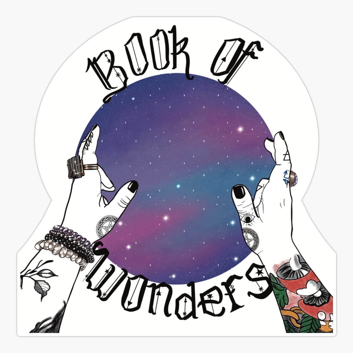 Stickly Book Owonders - Universe Tattooed Hands Sticker, Phone Decal ...