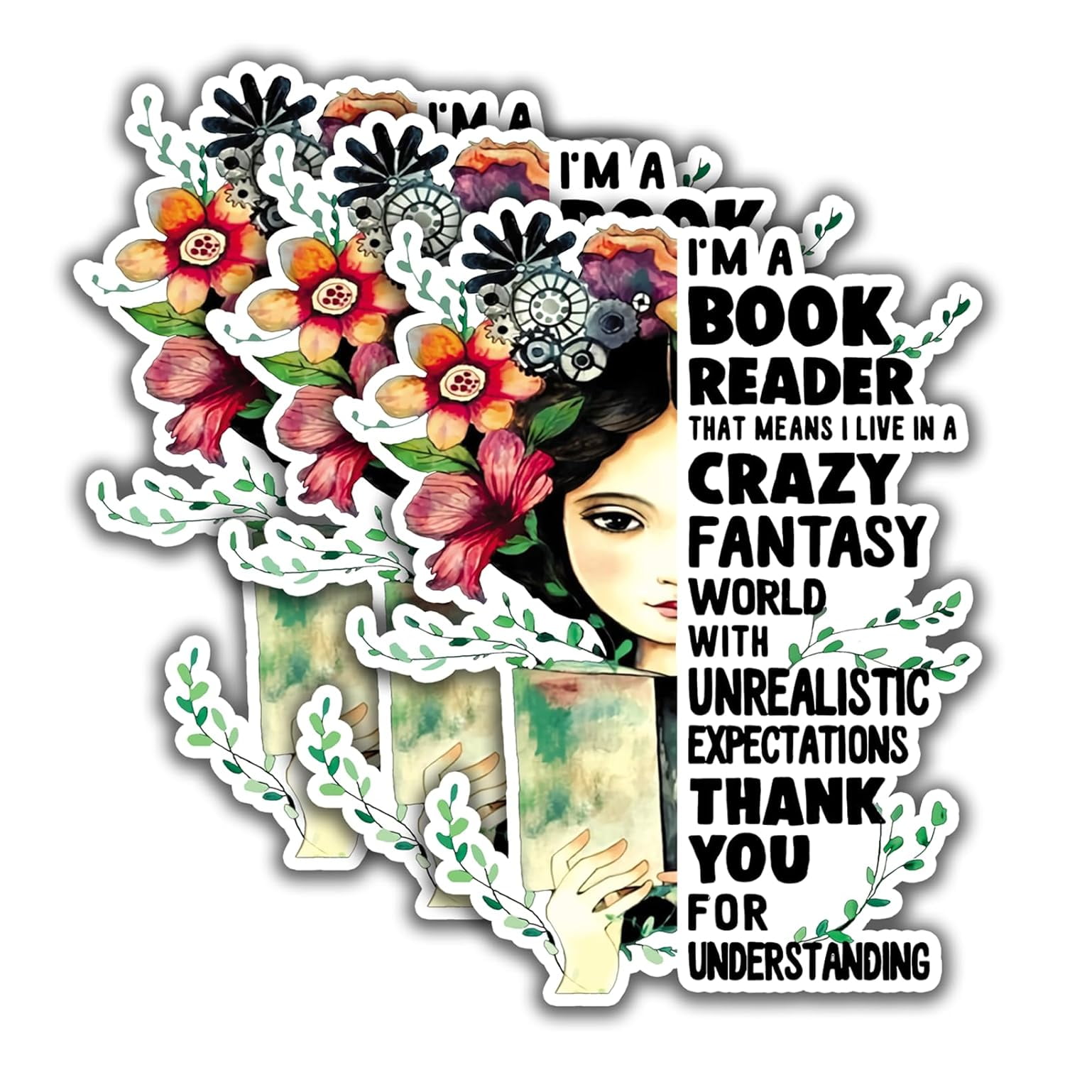 Stickly I'm A Book Reader Sticker Girl and Flower Sticker Decal Vinyl ...
