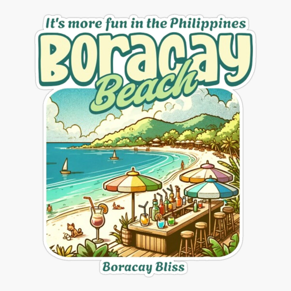 Stickly Boracay Island Sticker, Phone Decal Water Bottle Stickers Car ...