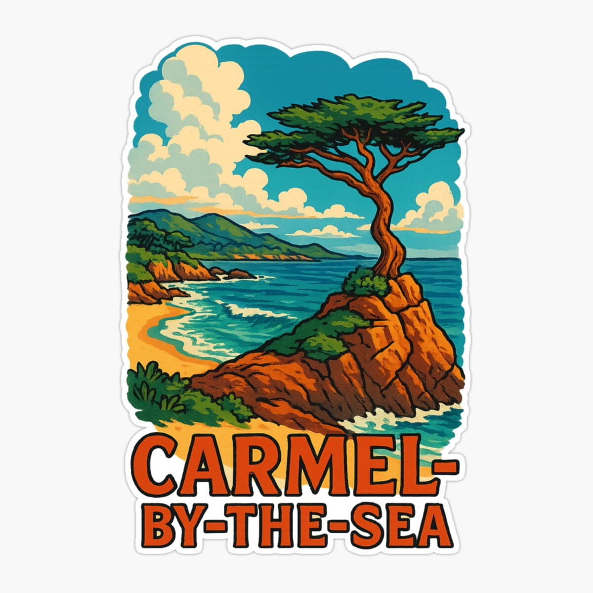Stickly Carmel-By-The-Sea Lone Cypress Coastal View Sticker, Phone ...