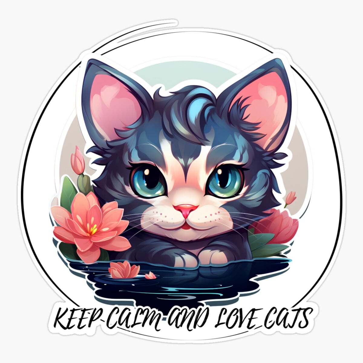 Stickly Cat Lover Keep Clam And Love Cats Sticker, Phone Decal Water ...