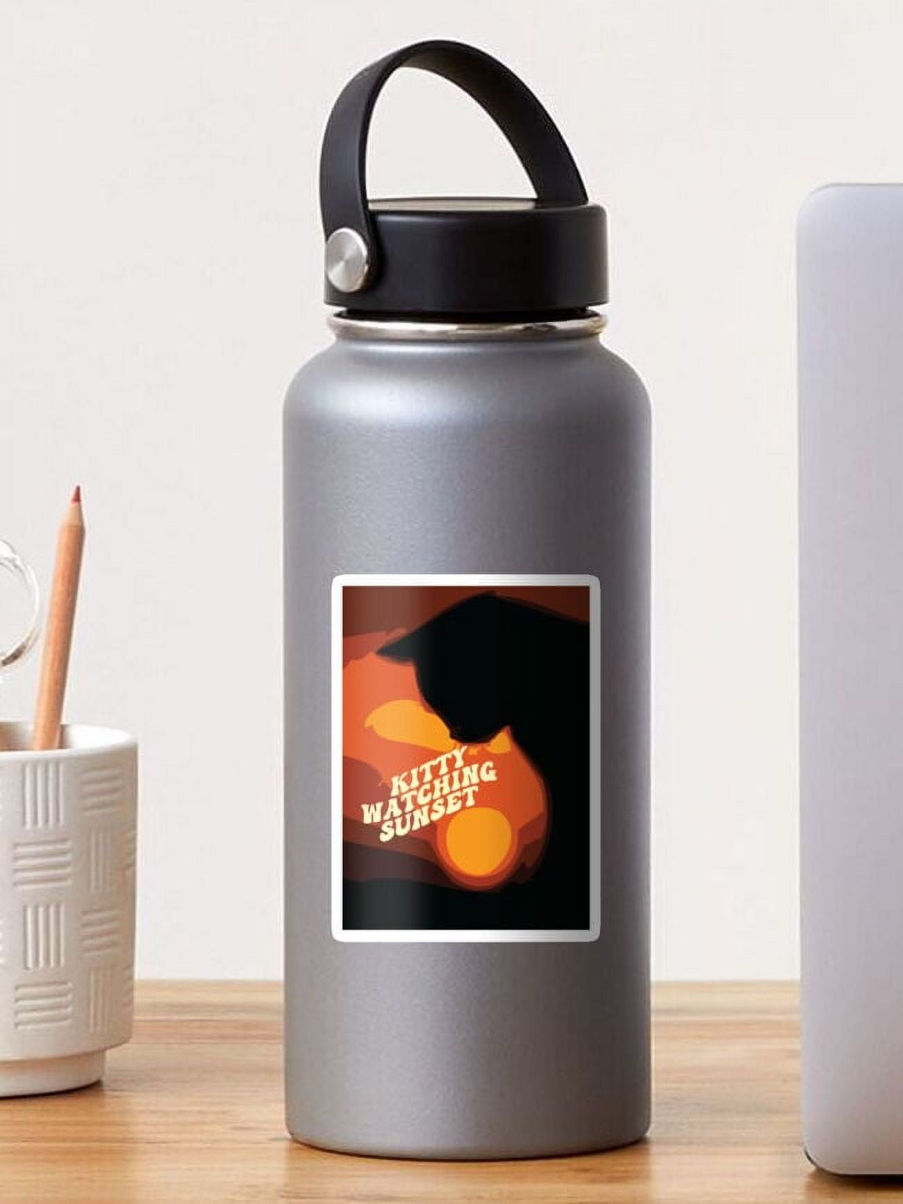 Stickly Cat Watching Sunset:- Kitty Cat Looking At Sunset Sticker ...