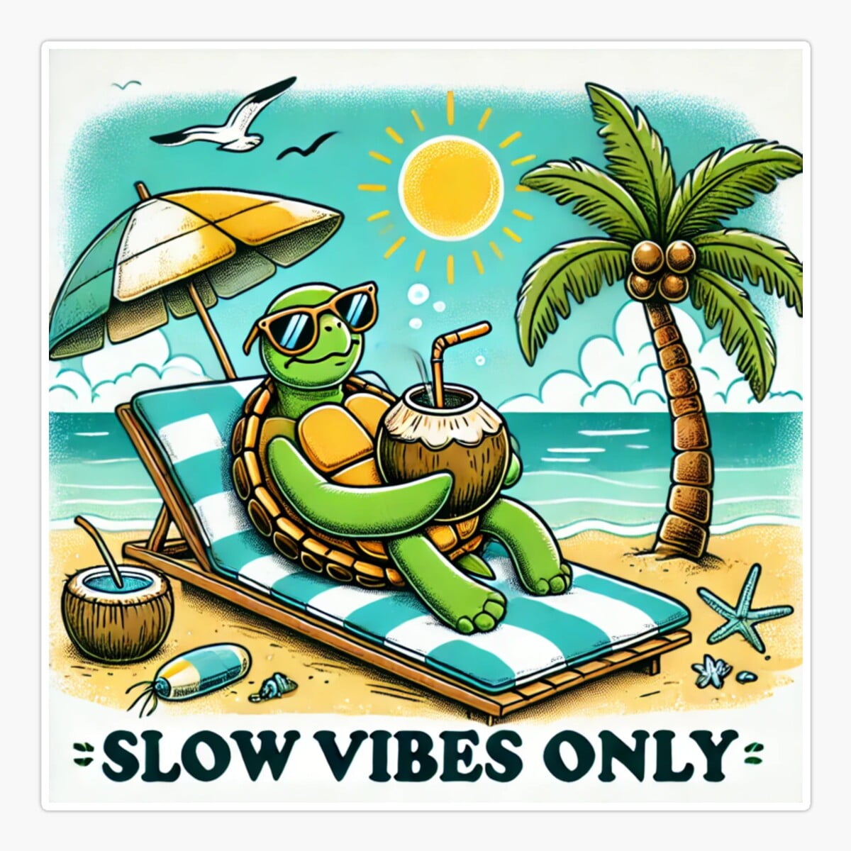 Stickly Chill Turtle Beach Sticker, Phone Decal Water Bottle Stickers ...