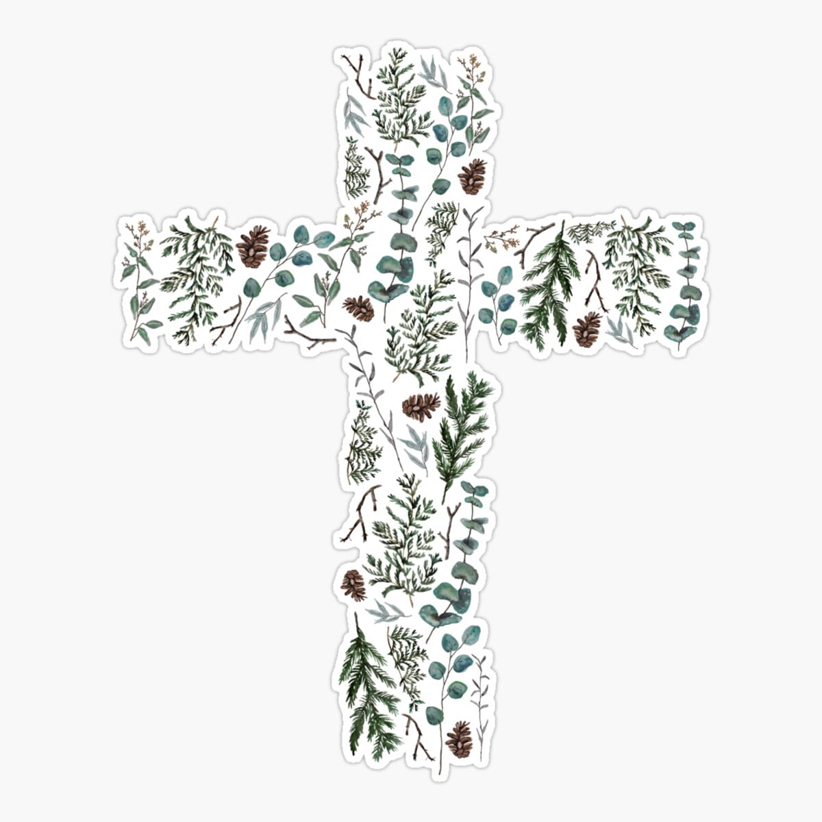 Stickly Christian Cross Pine And Eucalyptus Greenery Sticker, Phone ...
