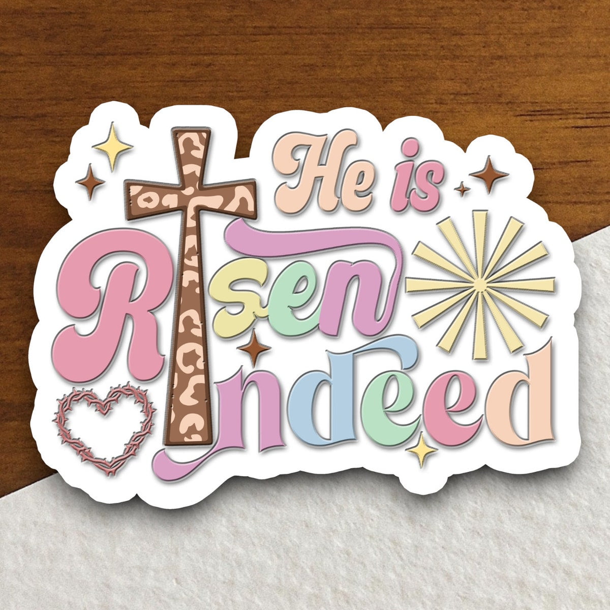 Stickly Church Cross With He Is Risen Indeed Sticker, Religious Sticker ...