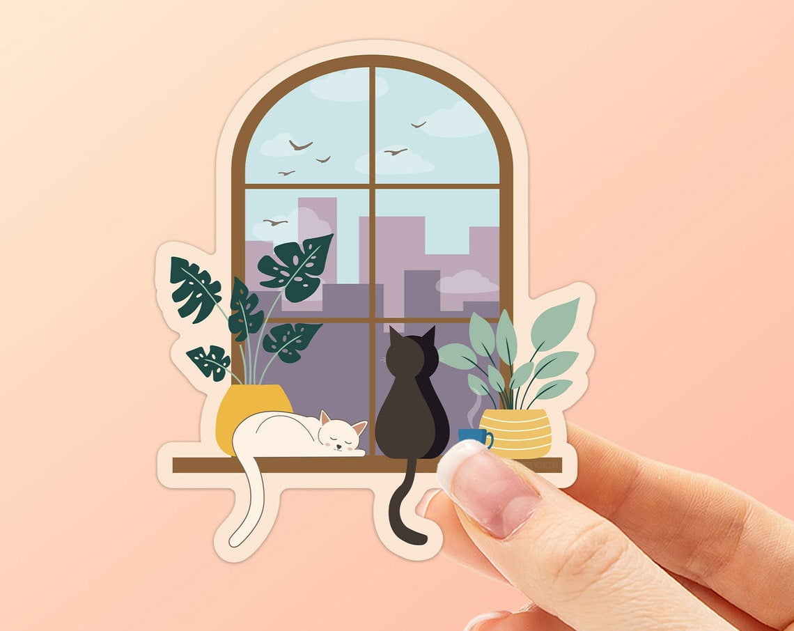 Stickly City Window Cats Er For Hydroflask - Cute Plant Mom & Cat Lover ...