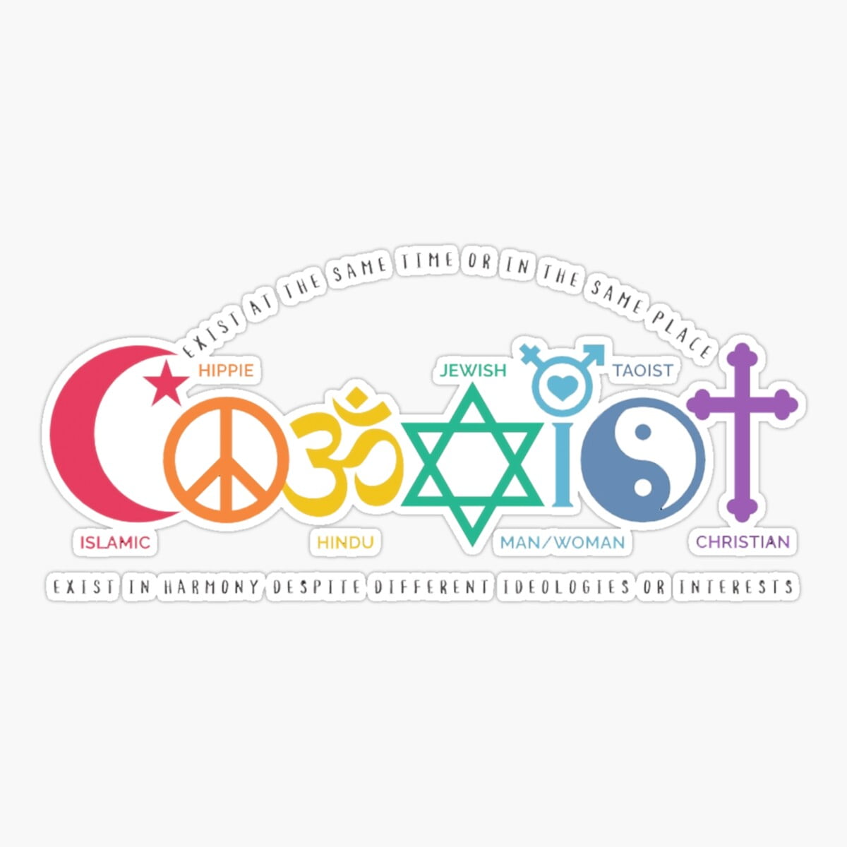 Stickly Coexist Symbol Rainbow Sticker, Phone Decal Water Bottle ...