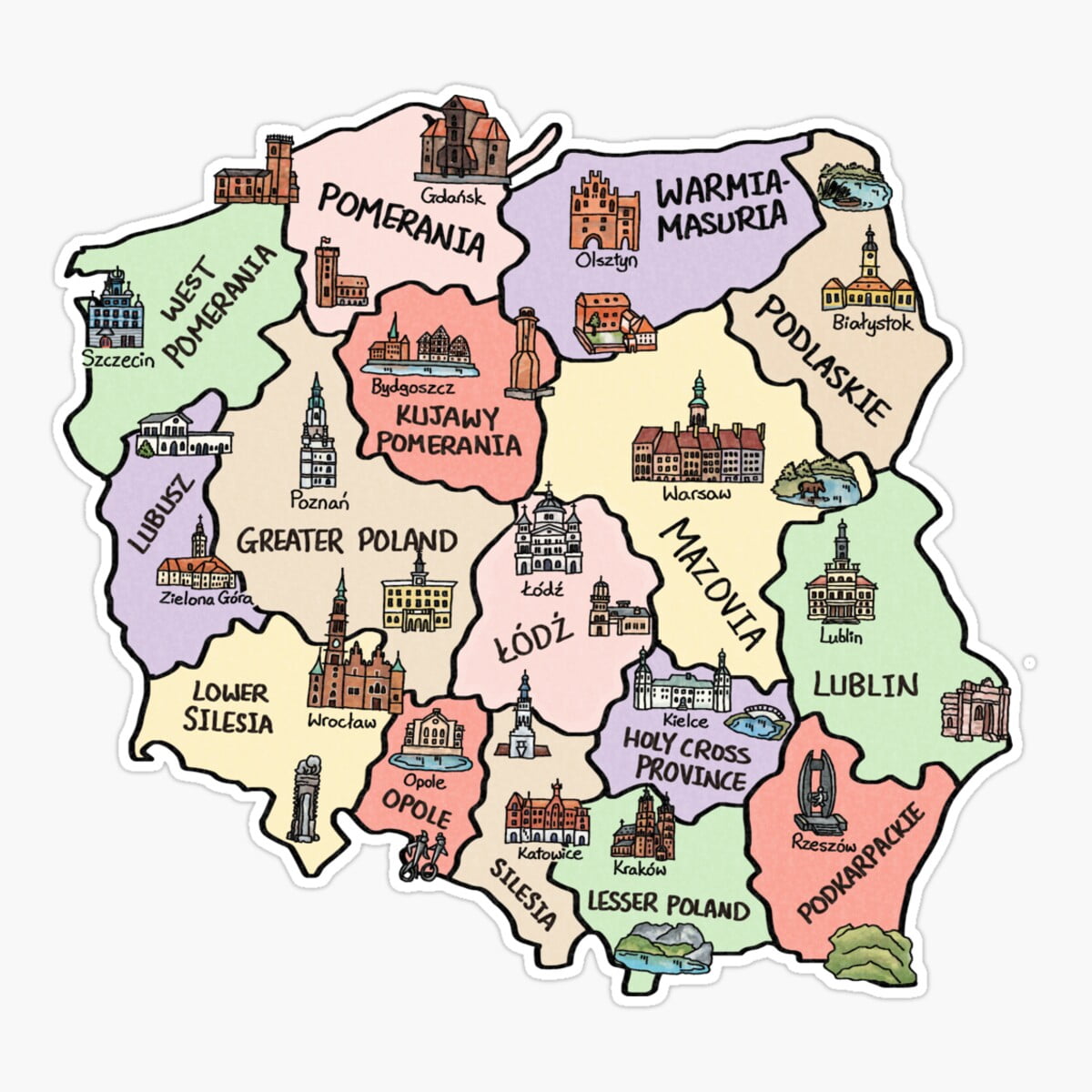 Stickly Colorful Map Opoland (Polska) Sticker, Phone Decal Water Bottle ...