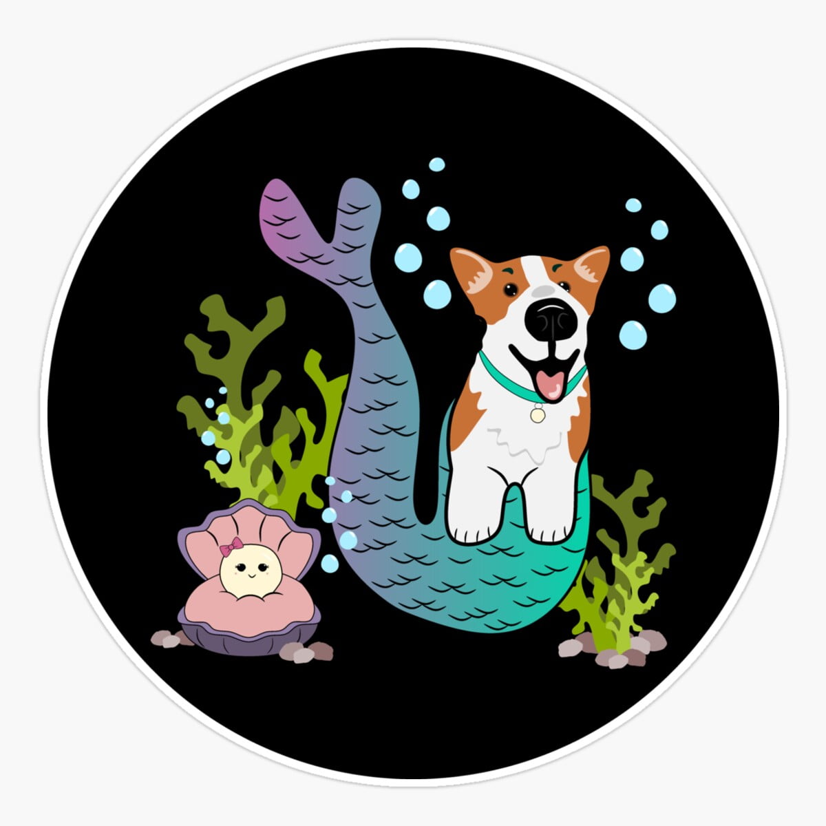 Stickly Corgi Mermaid In Black Sticker, Phone Decal Water Bottle ...