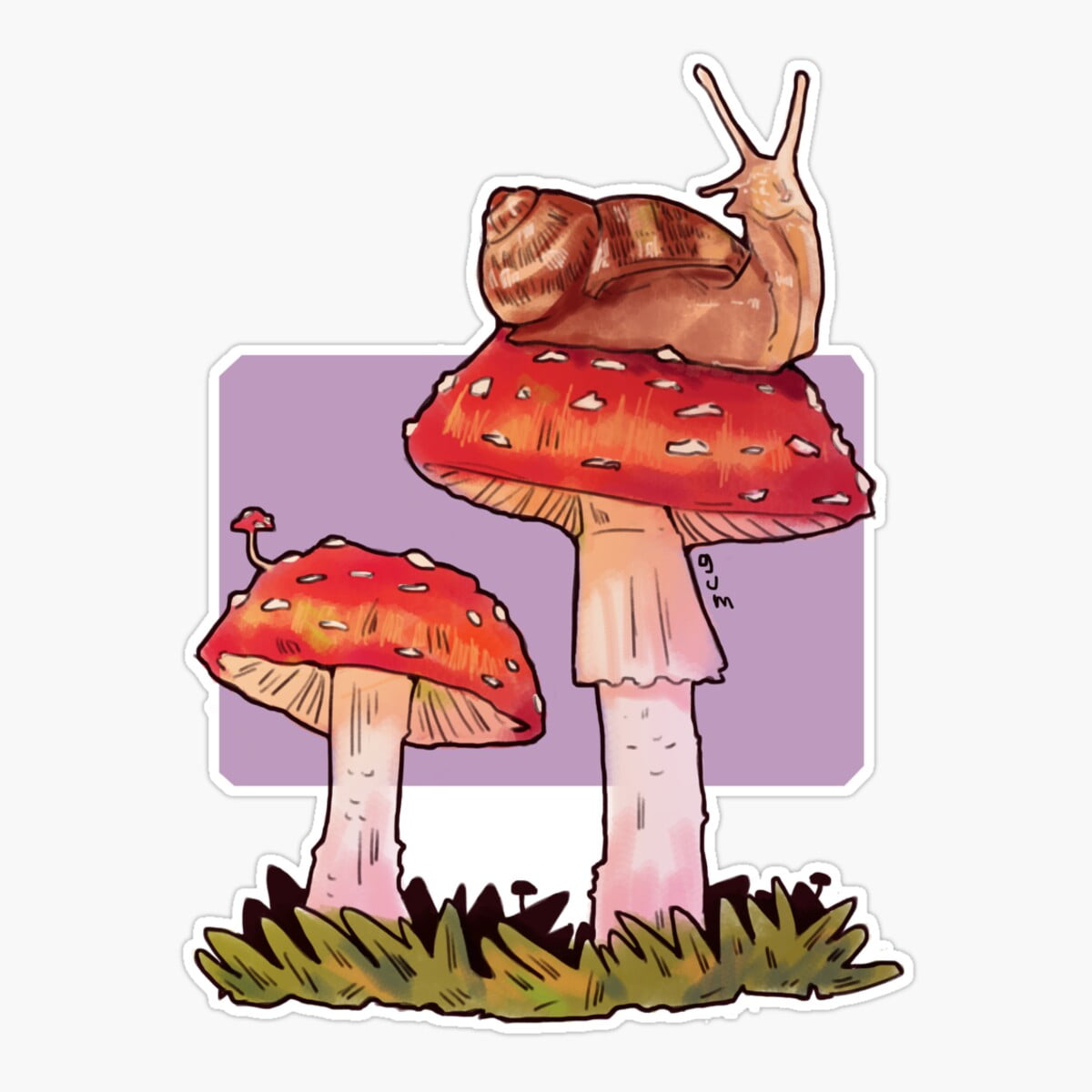 Stickly Cottage Core Snail Mushrooms Sticker, Phone Decal Water Bottle ...