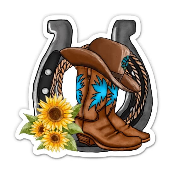 Stickly Cowboy Western Boots Horseshoe Sticker Laptop Sticker Vinyl for ...