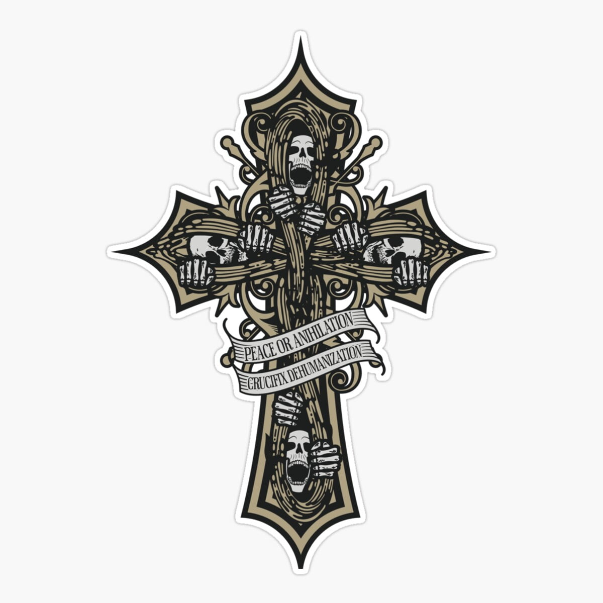 Stickly Crucifix Christian Peace Or Anihilation Sticker, Phone Decal ...