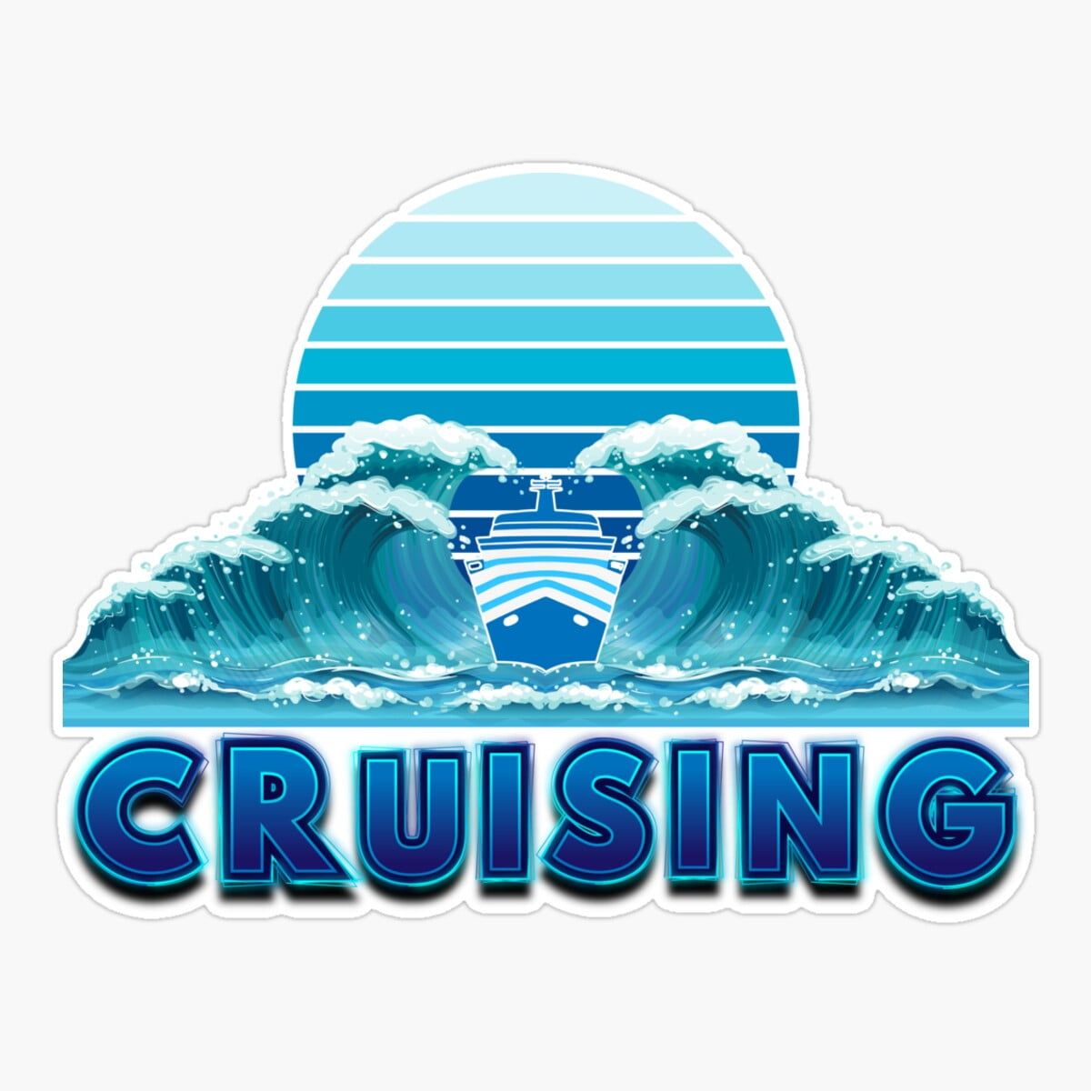 Stickly Cruise Ship Cruising Into The Sunset Moon Rise Sticker, Phone ...
