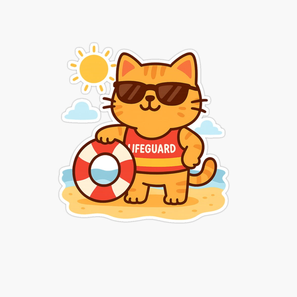 Stickly Cute Lifeguard Cat Sticker, Phone Decal Water Bottle Stickers ...