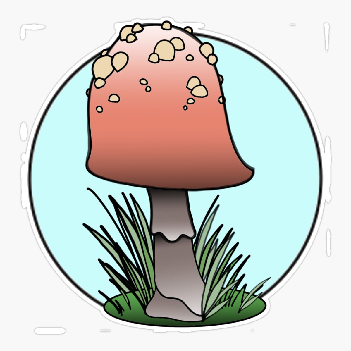 Stickly Cute Mushroom Circle Sticker, Phone Decal Water Bottle Stickers ...