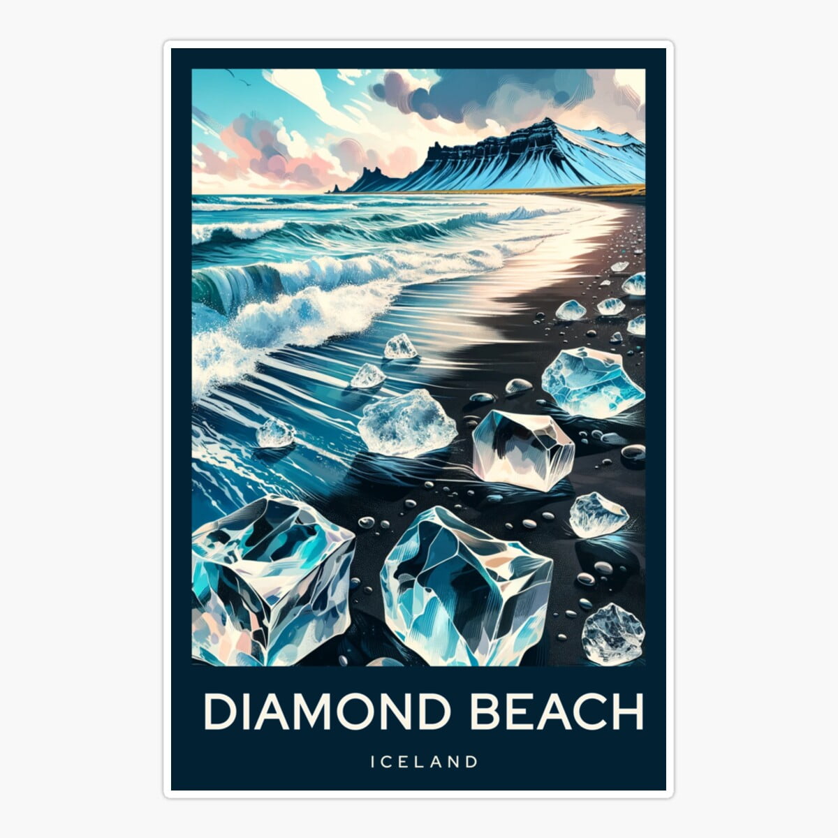 Stickly Diamond Beach Iceland Digital Art Poster Sticker, Phone Decal ...