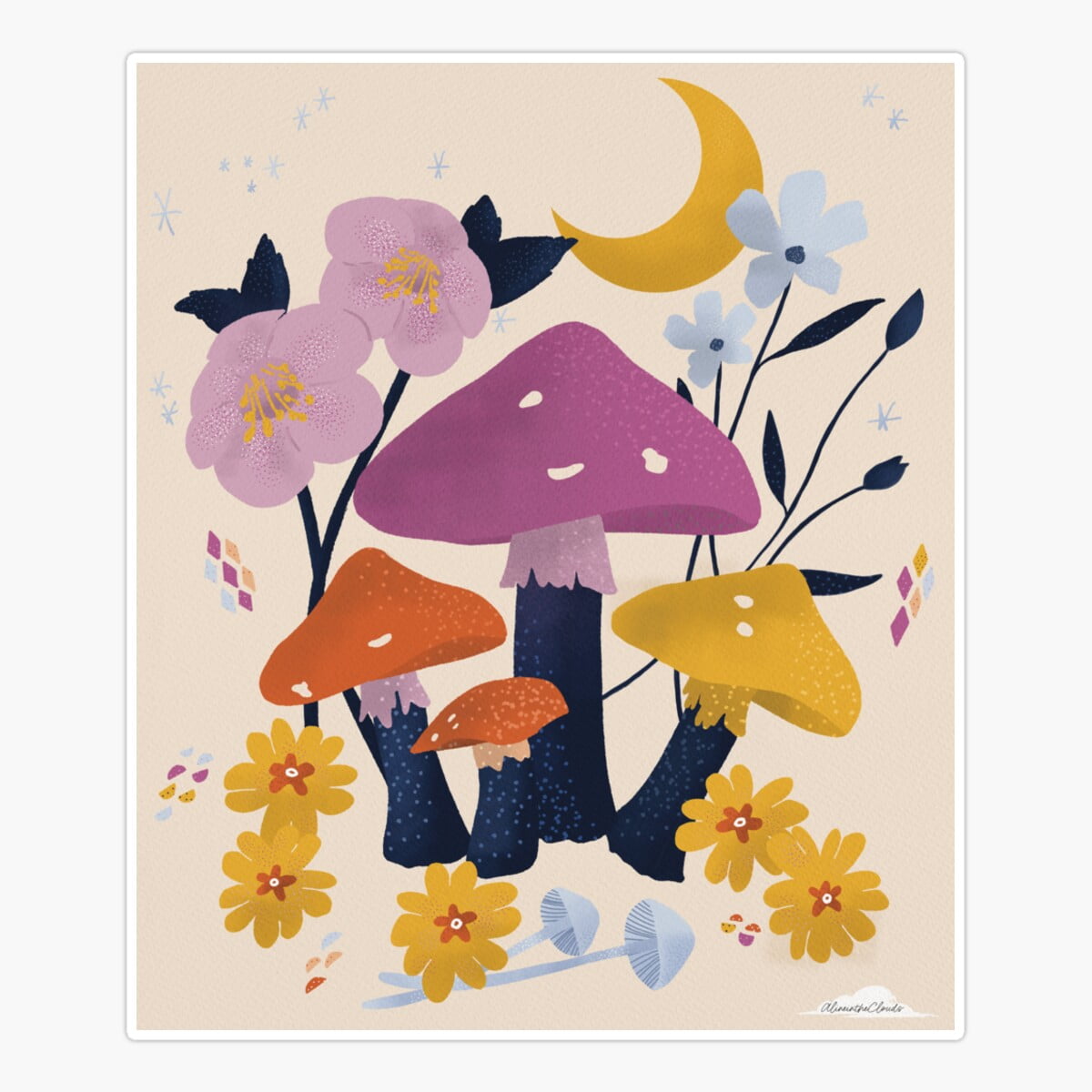 Stickly Dreamy Autumn Scene Omushrooms Hellebores And Primulas Sticker ...