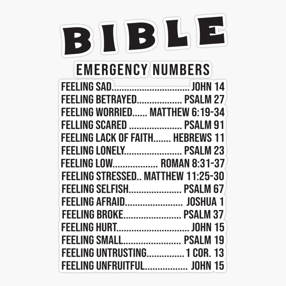 Stickly Emergency Bible Numbers Sticker, Phone Decal Water Bottle ...