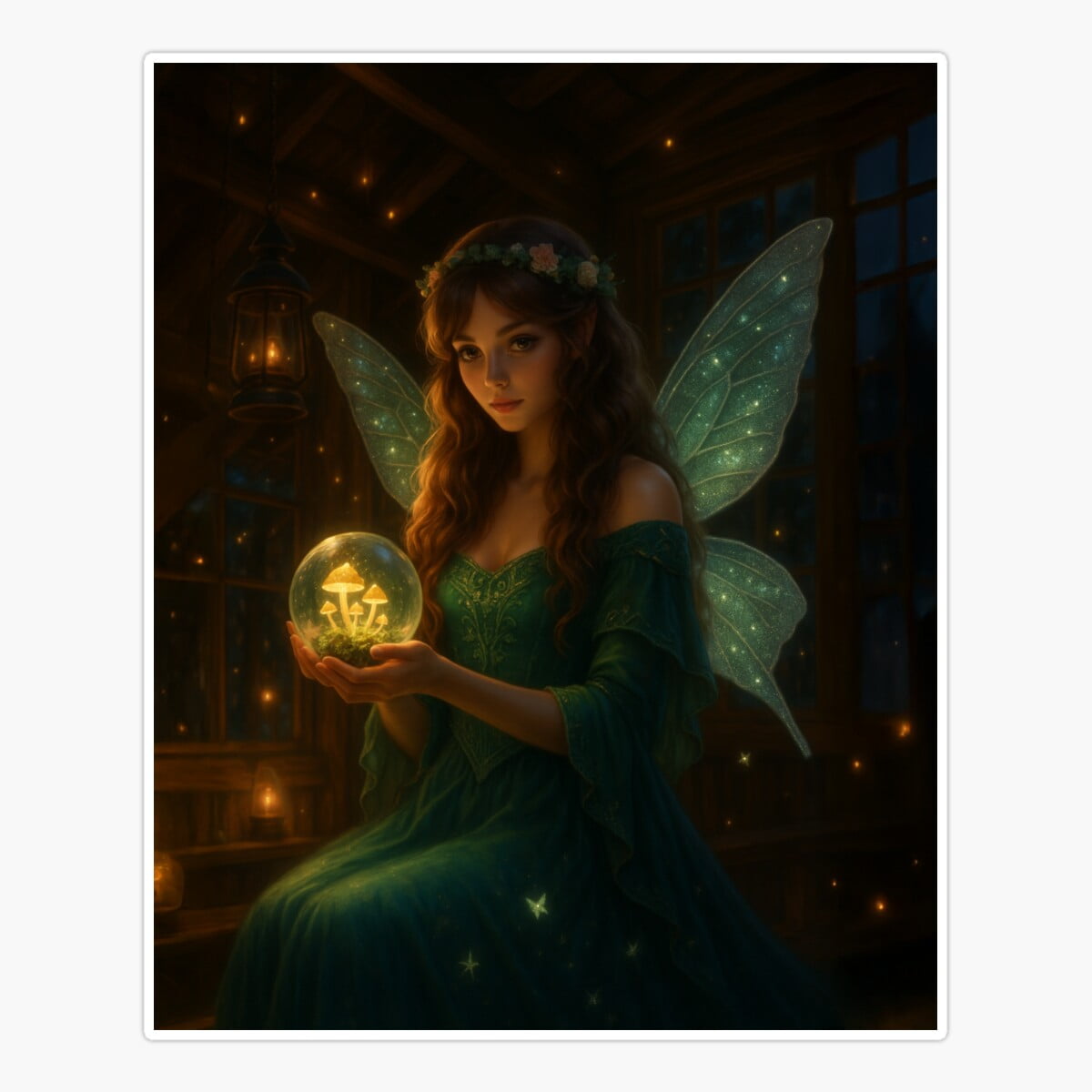 Stickly Enchanted Fairy Holding A Glowing Mushroom Orb Sticker, Phone ...