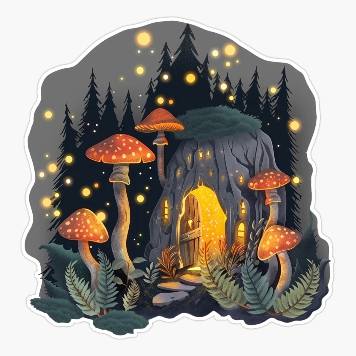Stickly Enchanted Forest And Fireflies Sticker, Phone Decal Water ...