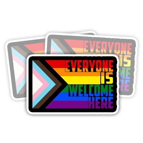 Stickly Everyone is Welcome Here Sticker LGBTQ+ Progress Pride Flag for ...