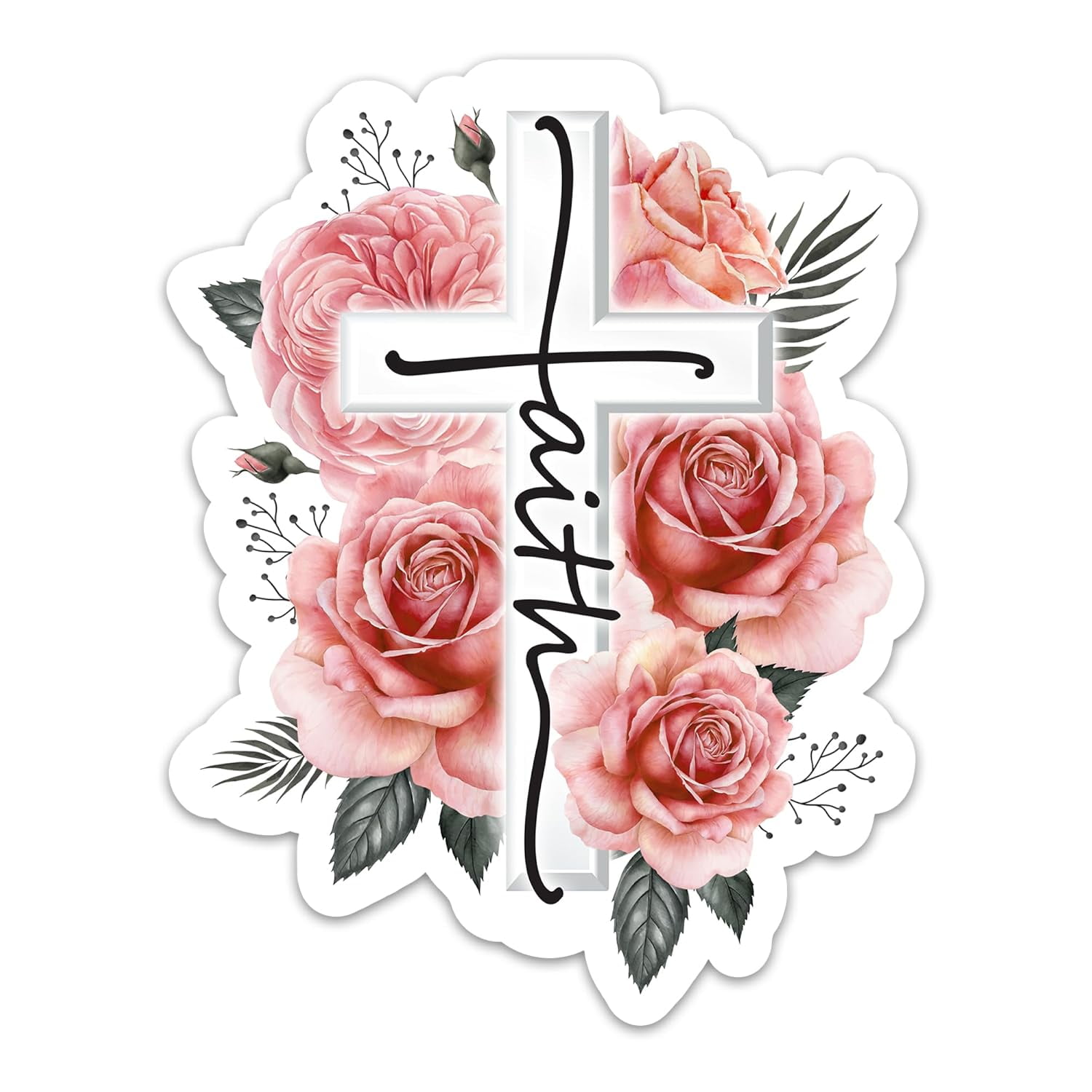 Stickly Faith Cross Flower Sticker, Christian Sticker, Religious ...