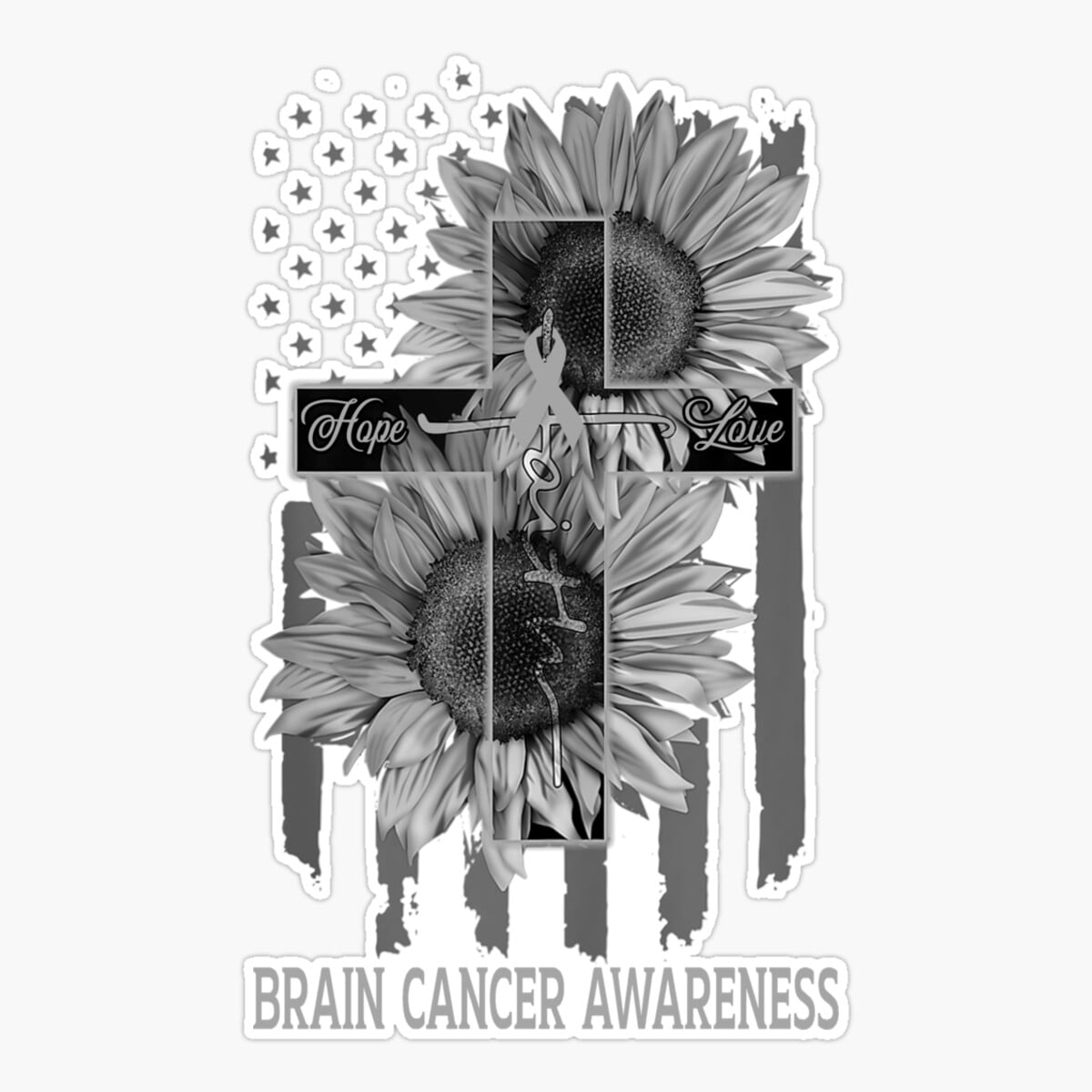 Stickly Faith Hope Love American Flag Sunflower Christian Cross Brain ...