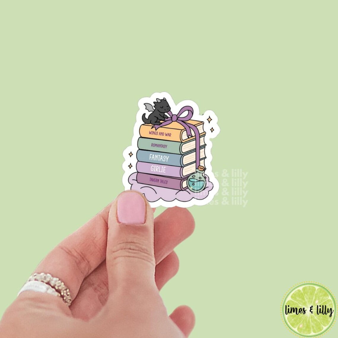 Stickly Fantasy Girlie Dragon Book Stack Vinyl er | Book er | Water ...