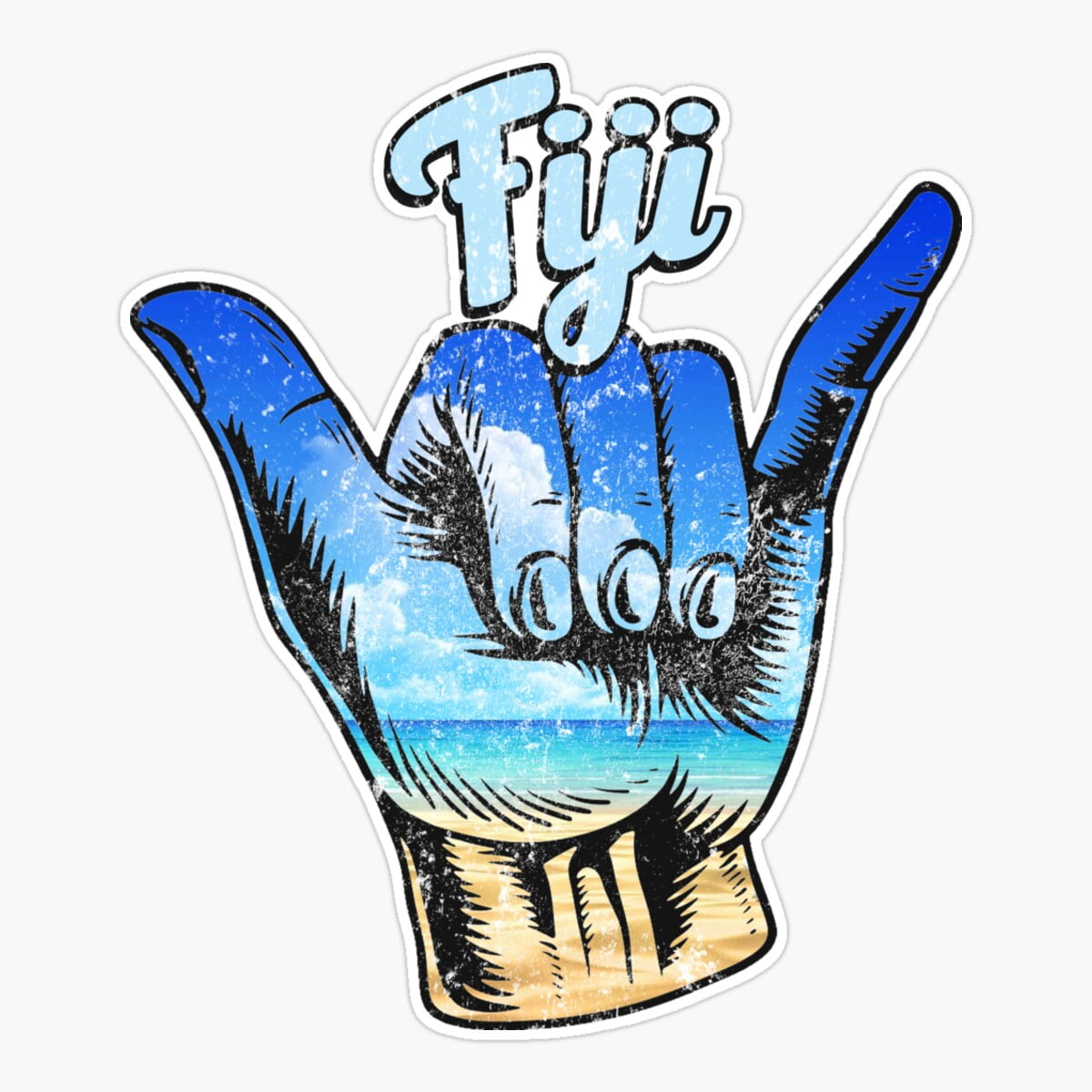 Stickly Fiji Shaka Hand. Fiji Surfing Sticker, Phone Decal Water Bottle ...