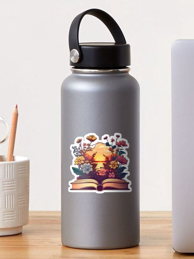 Stickly Flowers Growing From Book Sticker, Phone Decal Water Bottle ...