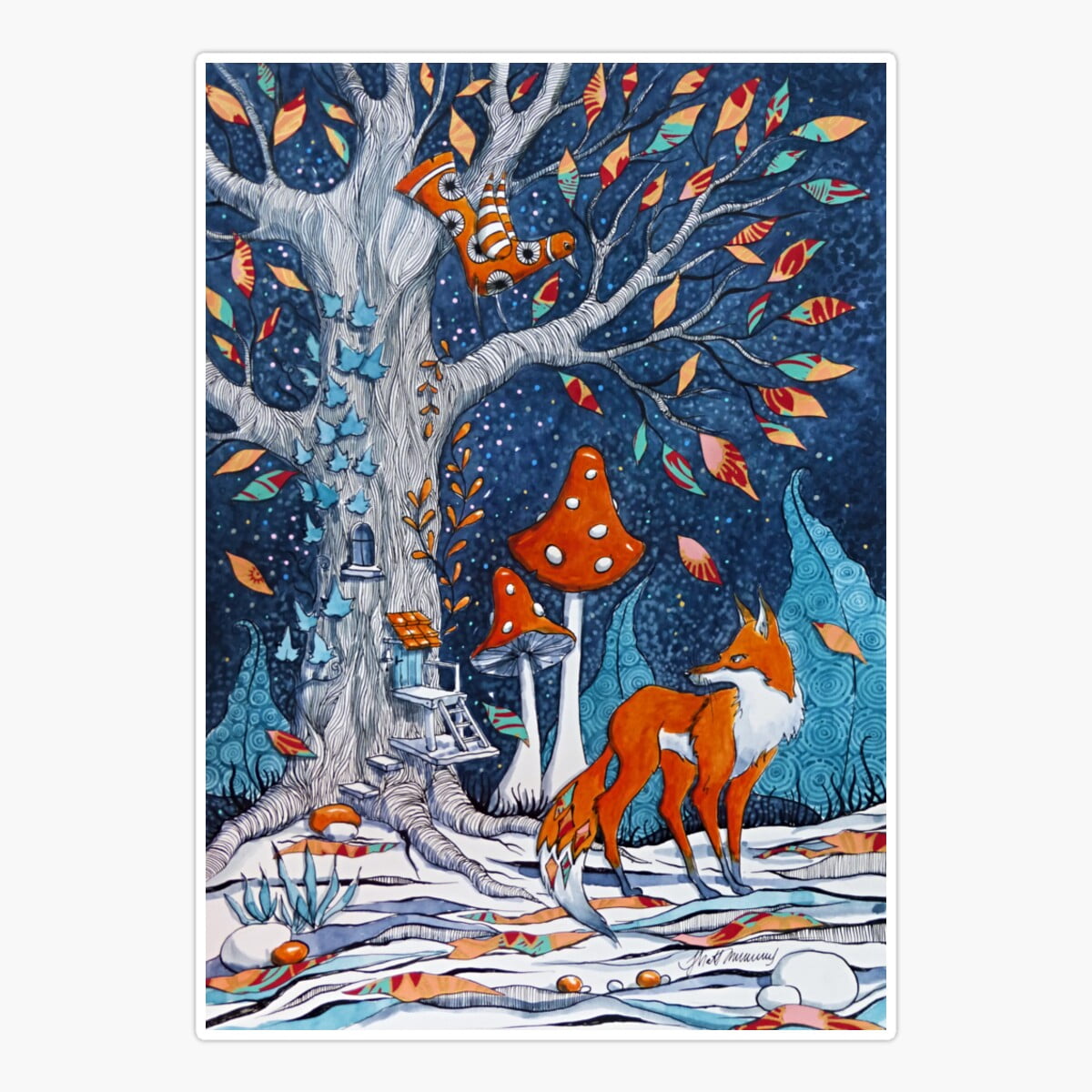 Stickly Folksy Foxy Sticker, Phone Decal Water Bottle Stickers Car ...