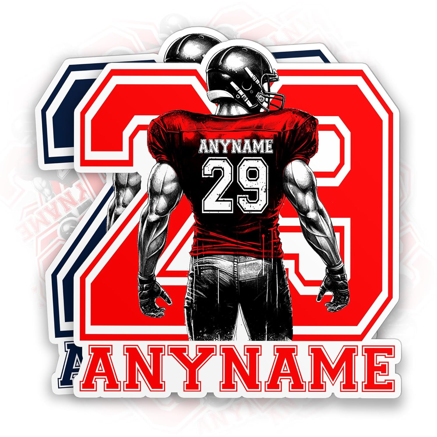 Stickly Football Sticker, Name Number Player American Football Decal ...