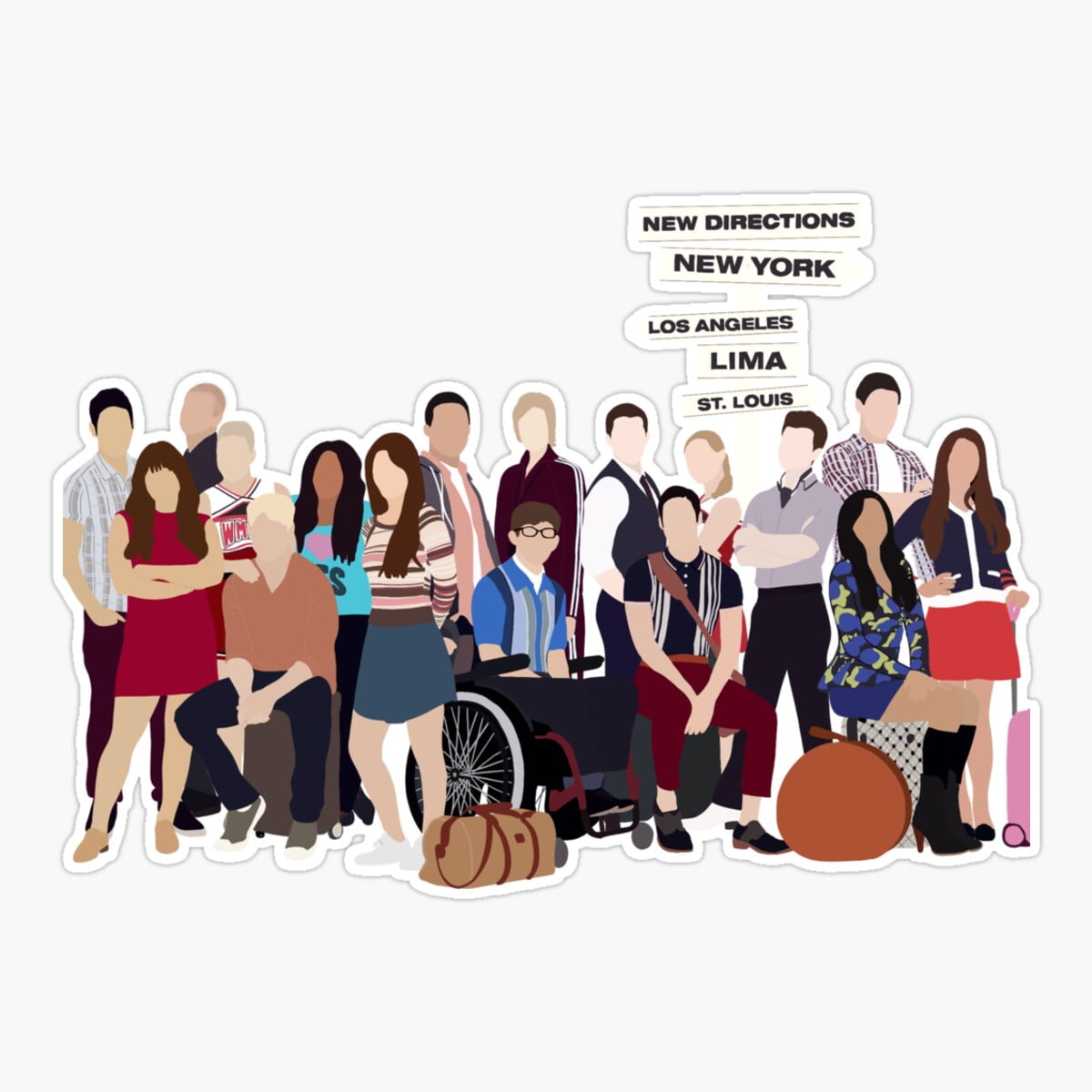 Stickly Glee Characters Sticker, Phone Decal Water Bottle Stickers Car ...