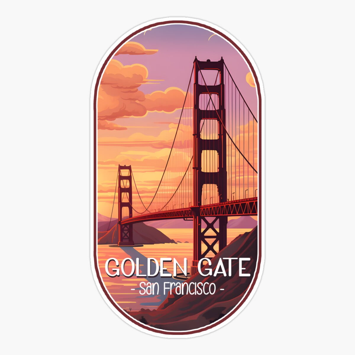 Stickly Golden Gate Bridge San Francisco At Sunset Sticker, Phone Decal ...